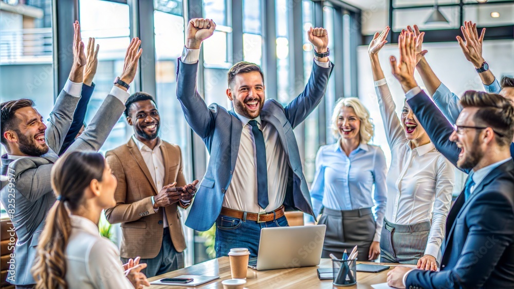 Successful Startup Celebration: An entrepreneur celebrating a milestone ...