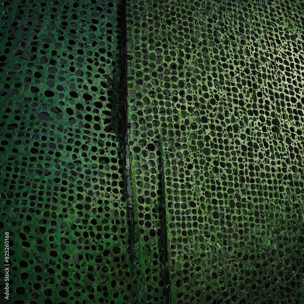 Surface punctuated by numerous circular holes of varying sizes, forming ...