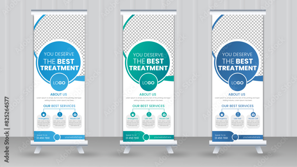 Modern Medical Roll Up banner stand vector creative design set ...
