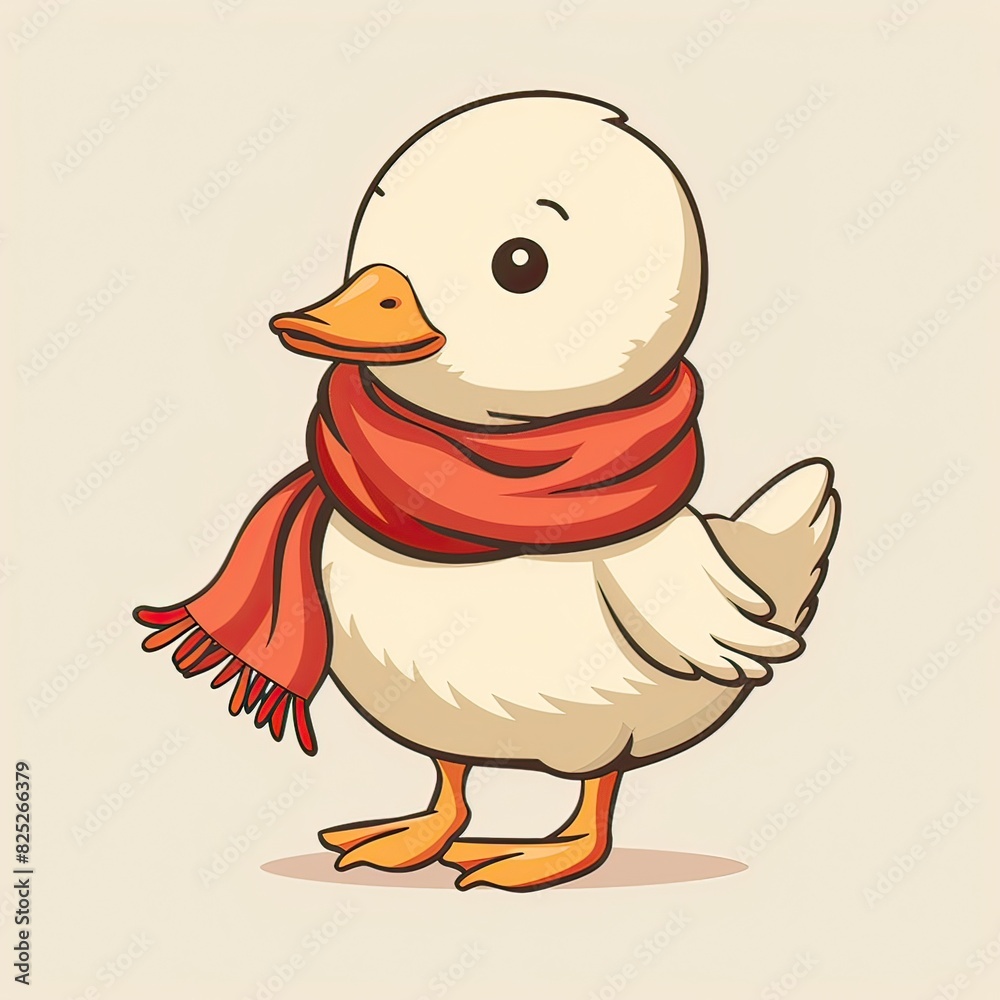 Duck with a scarf, simple flat line drawing clip art, simple line art ...