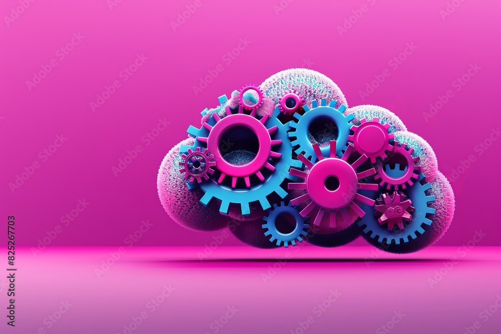 3d render of colorful cloud with gears and cogs, technology concept, on ...