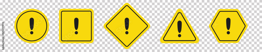 Set of round, square, rhombic, triangular and hexagonal yellow road ...