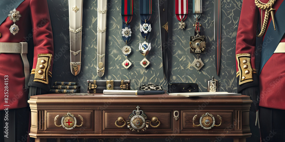 British Royal Guard's Desk: A military-inspired desk with medals ...