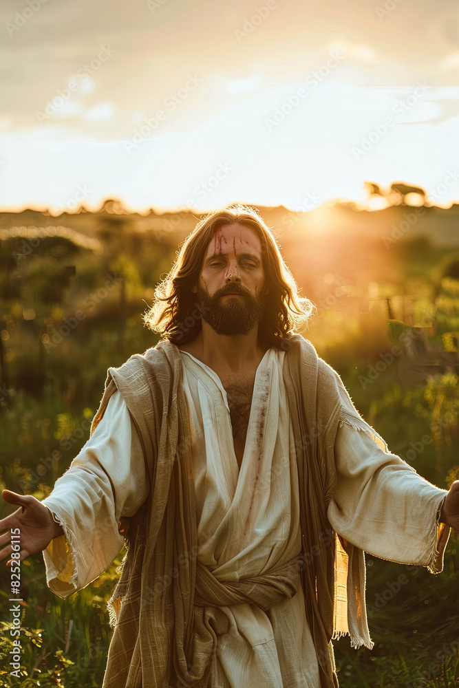Jesus Christ with open arms, representing salvation and love ภาพถ่าย ...