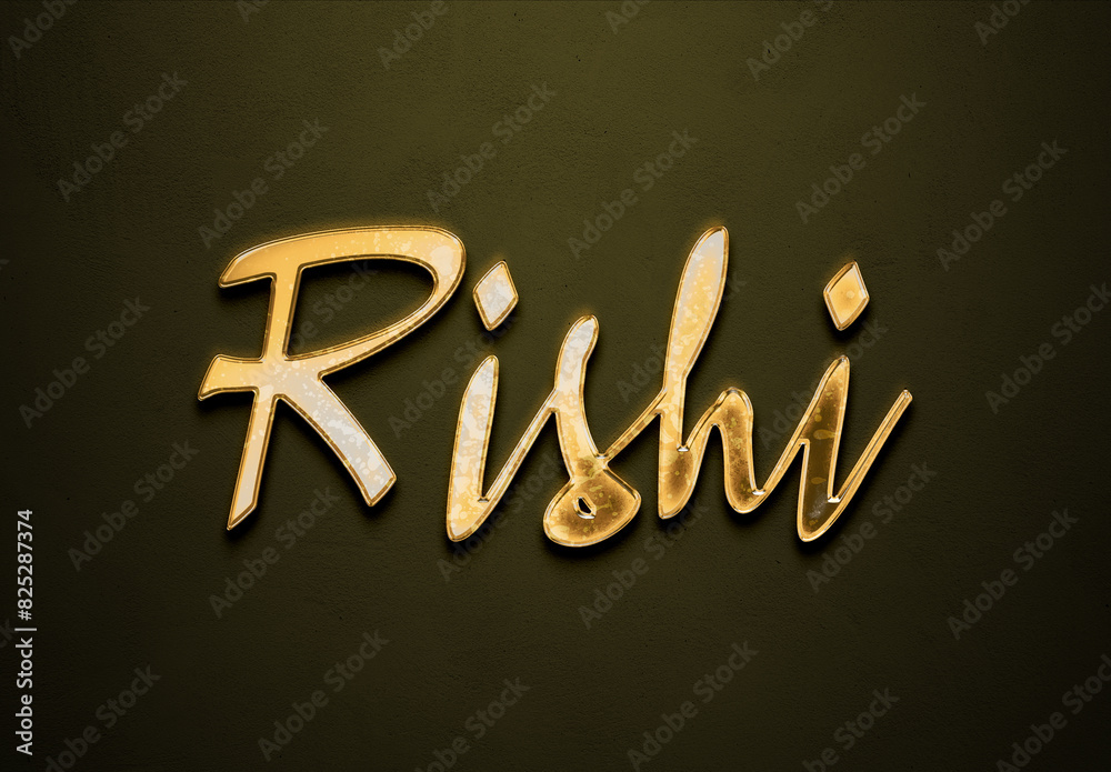 Old gold text effect of Hindi name Rishi with 3D glossy style Mockup ...