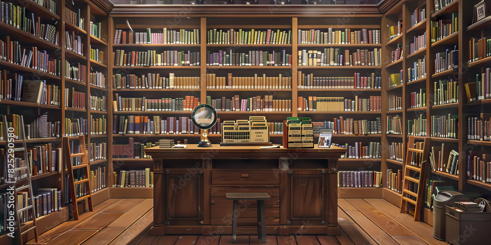 Librarian's Reading Room: A cozy desk surrounded by bookshelves in a ...
