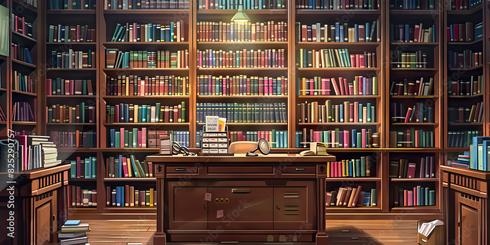 Librarian's Reading Room: A cozy desk surrounded by bookshelves in a ...