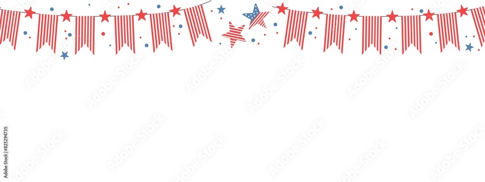4th July transparent background. Celebration long horizontal border ...