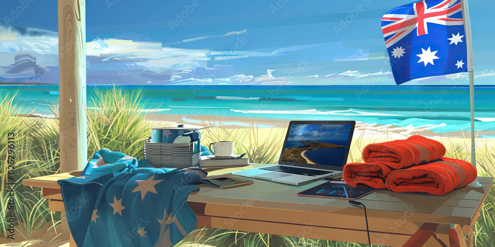 Australian Beachfront Desk: An outdoor desk overlooking a pristine ...