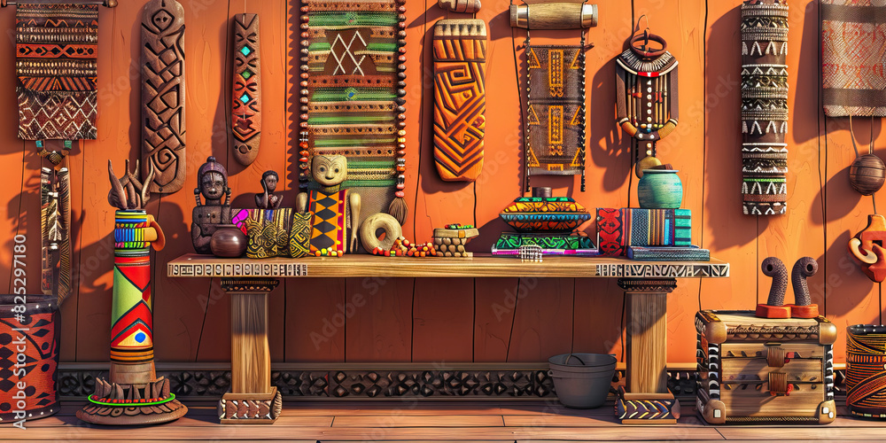African Tribal Inspired Desk: An artfully crafted wooden desk adorned ...