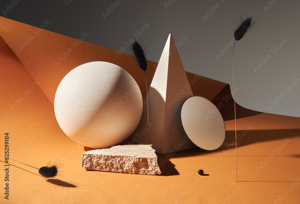 Geometric still life with earthy tones and textures. Stock Photo ...