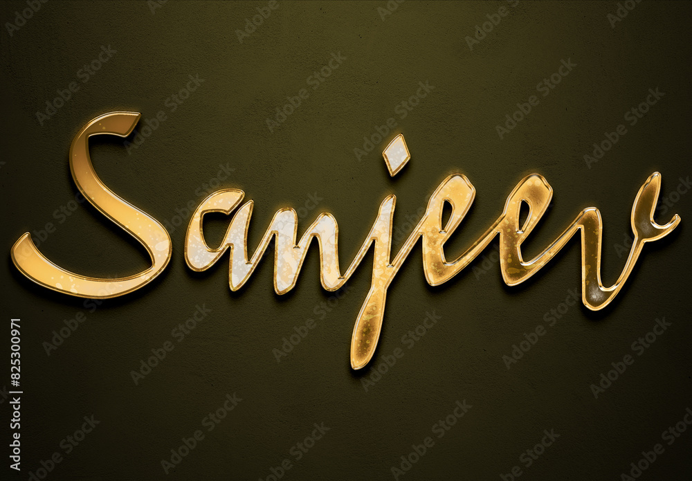 Old gold text effect of Hindi name Sanjeev with 3D glossy style Mockup ...