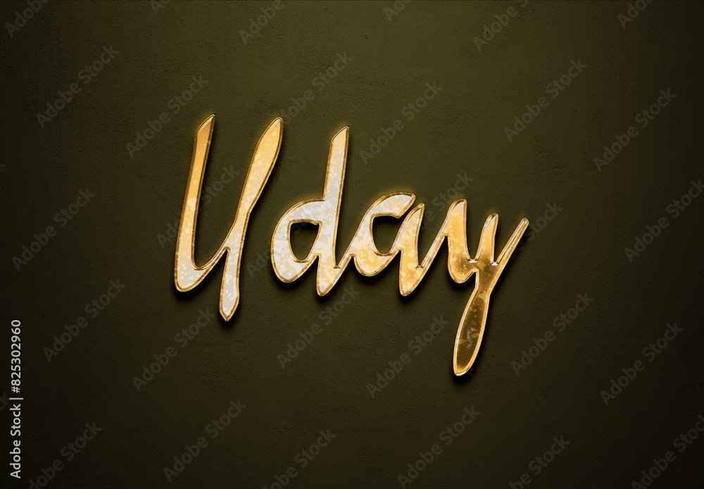 Old gold text effect of Hindi name Uday with 3D glossy style Mockup ...