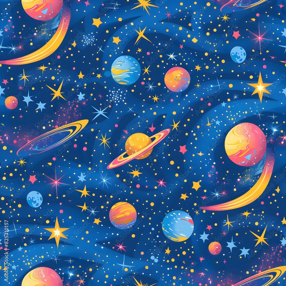 Seamless space universe cosmic pattern with planets and stars. Abstract ...
