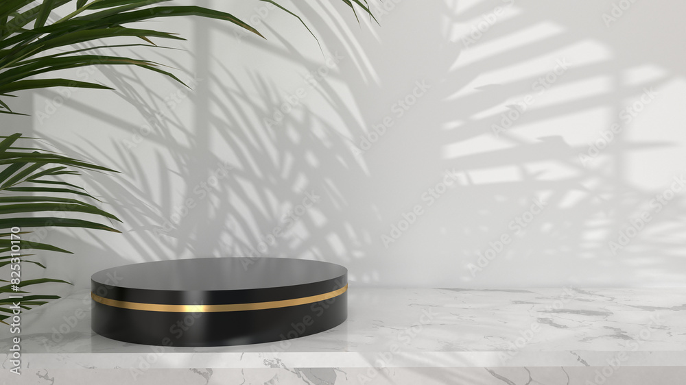 Botanical product backdrop, decorated with leaves, sun shadow overlay ...