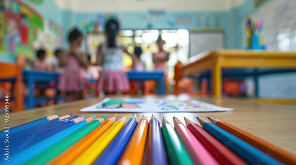 colorful color pencil Art and creativity in an elementary school class ...