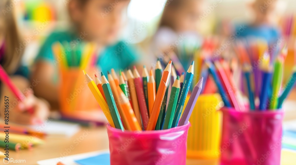 colorful color pencil Art and creativity in an elementary school class ...