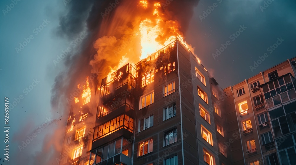 fire in apartments of a multi-storey building Stock Photo | Adobe Stock