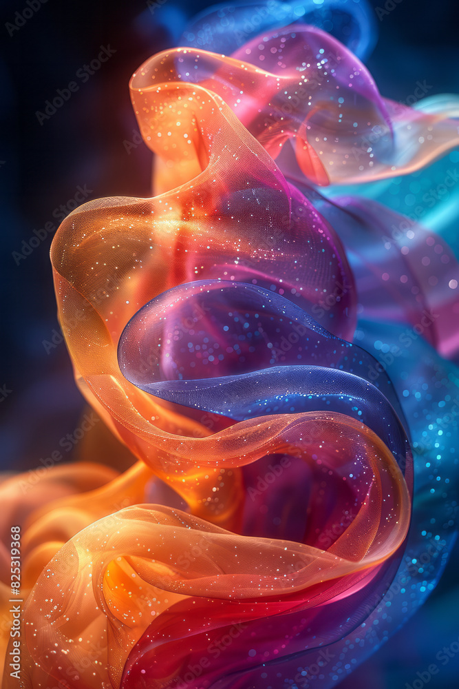 Dynamic depiction of a lens creating ribbons of color that flow and ...