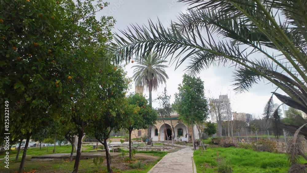 A scenic view of the garden surrounding a mosque in Nicosia, Cyprus ...