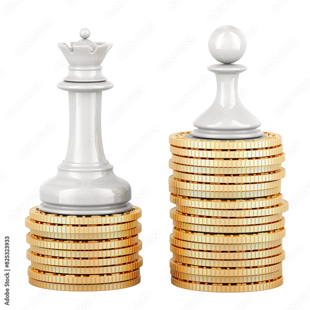 Chess king and pawn on stack of golden coins. Business Strategy and ...