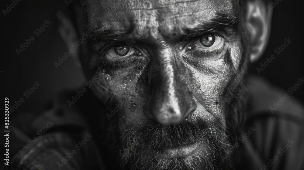 intense black and white male portrait rugged features harsh contrast ...