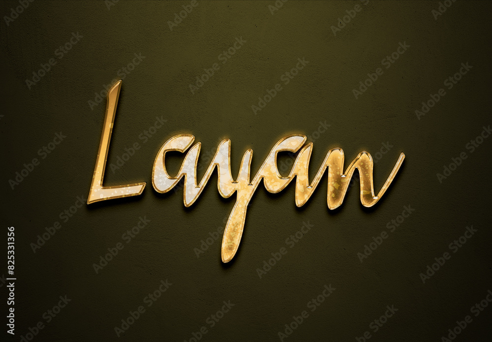 Old gold text effect of Arabic name Layan with 3D glossy style Mockup ...