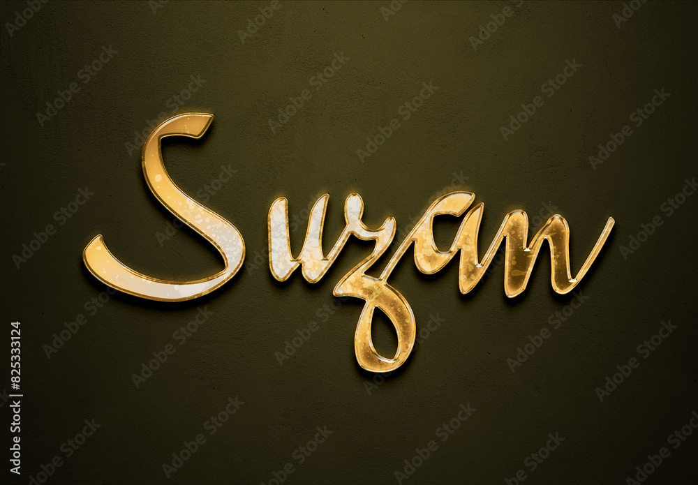 Old gold text effect of Arabic name Suzan with 3D glossy style Mockup ...