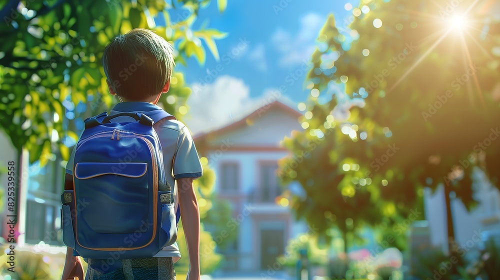 Boy with backpack going to school. The new academic semester year start ...
