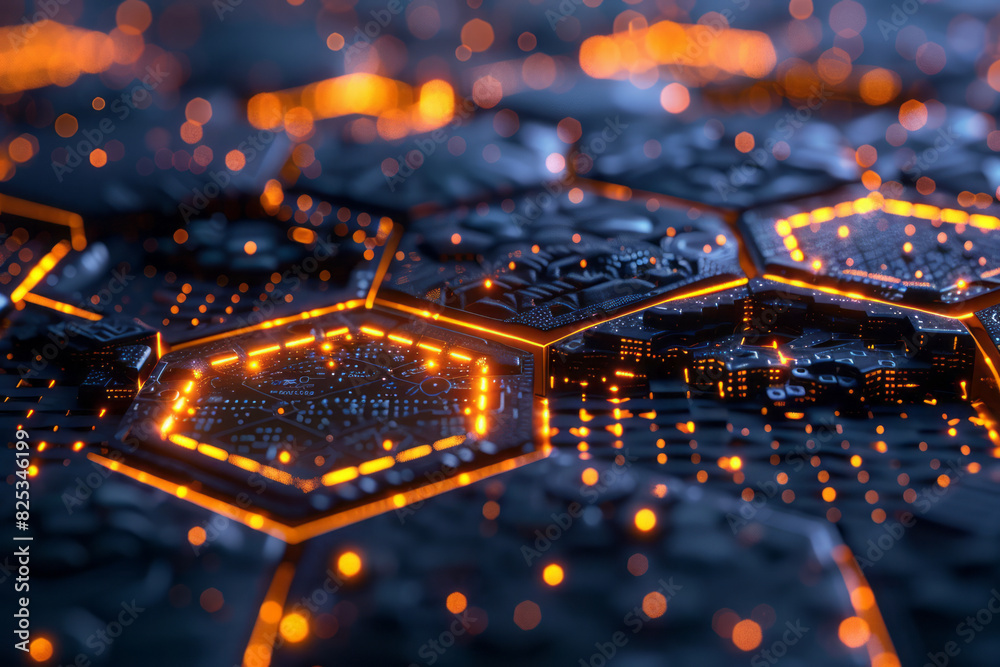 Abstract Isometric Hexagonal Grids With Technology Icons Creating A Cohesive Design Stock