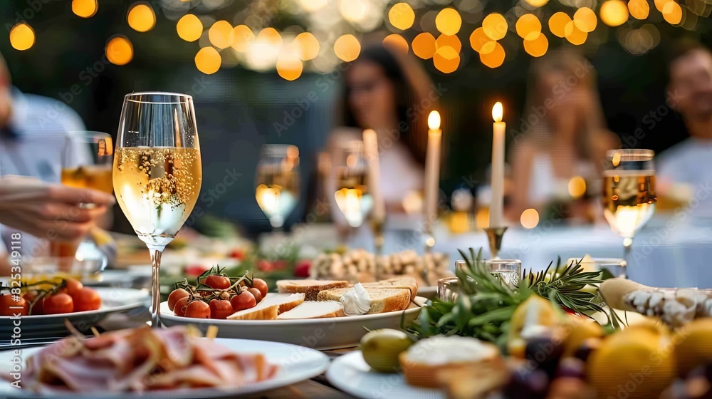 Elegant Outdoor Dinner Party at Evening with Friends. Generative ai ...