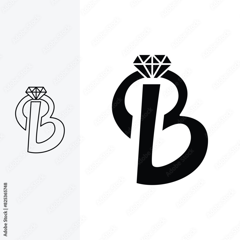 JEWELLERY LOGOS, letter B sparkling diamond, monoline style and ...
