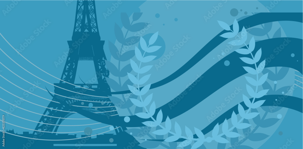 Blue Paris background, Eiffel tower and laurel wreath - vector ...