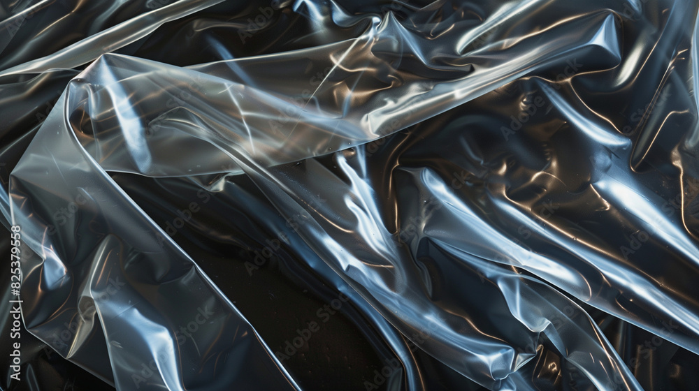 Transparent plastic film texture on black background for overlay on ...