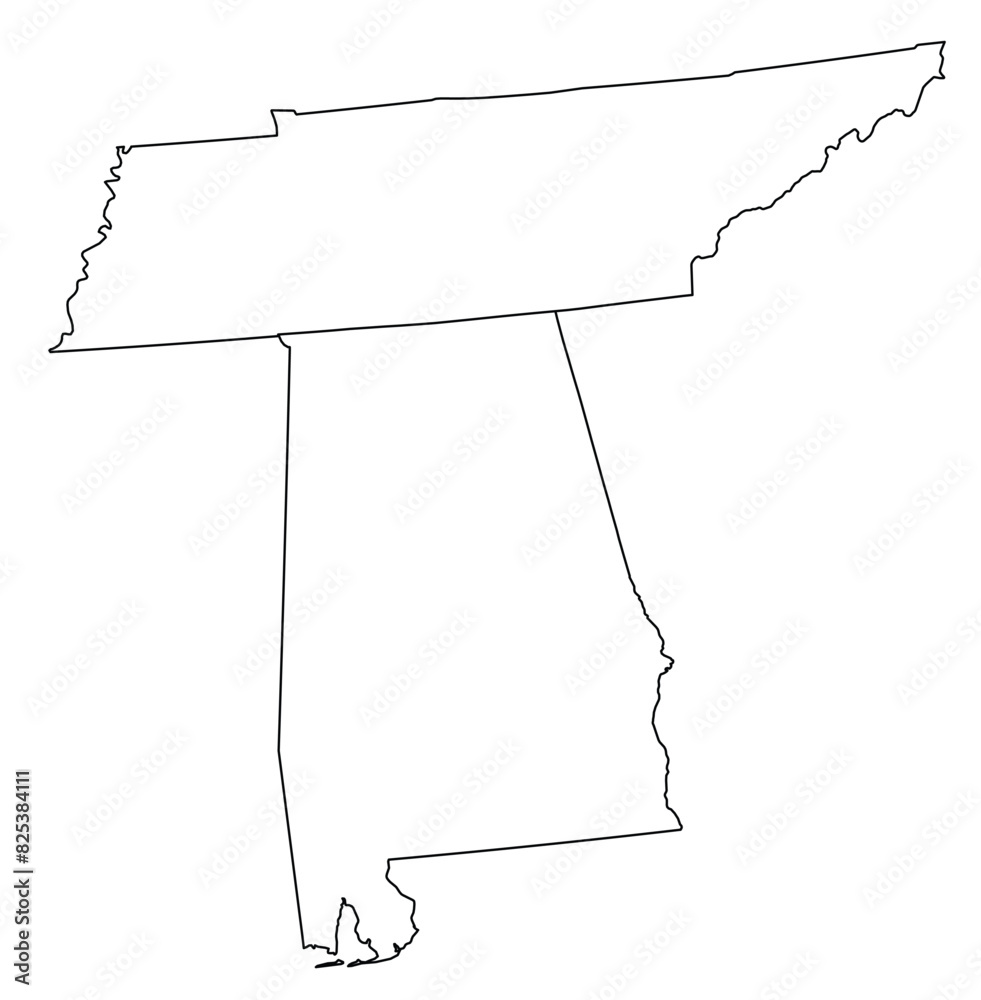Map of the U.S. state of Tennessee, Alabama Stock Vector | Adobe Stock