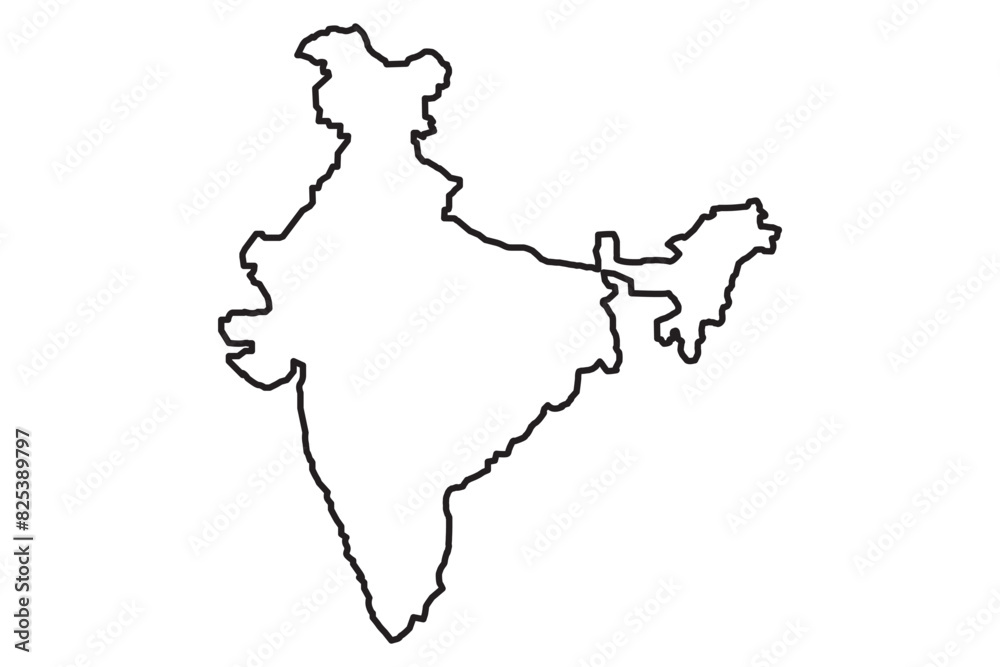 India map of black contour curves of vector illustration Stock Vector ...
