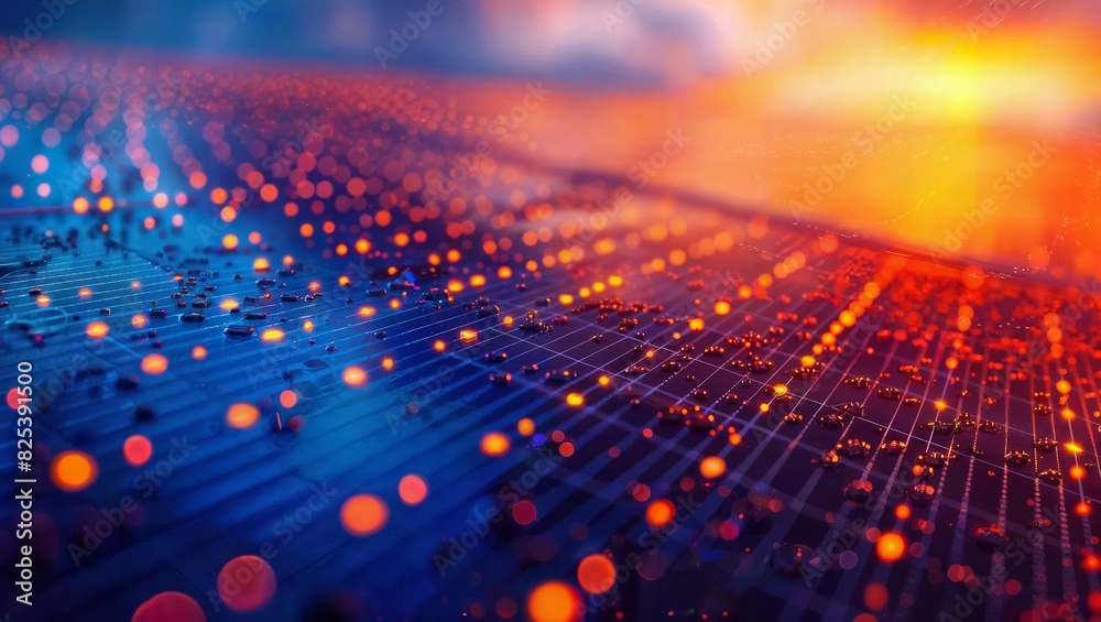 High-tech solar panels with a futuristic design, illuminated by a ...