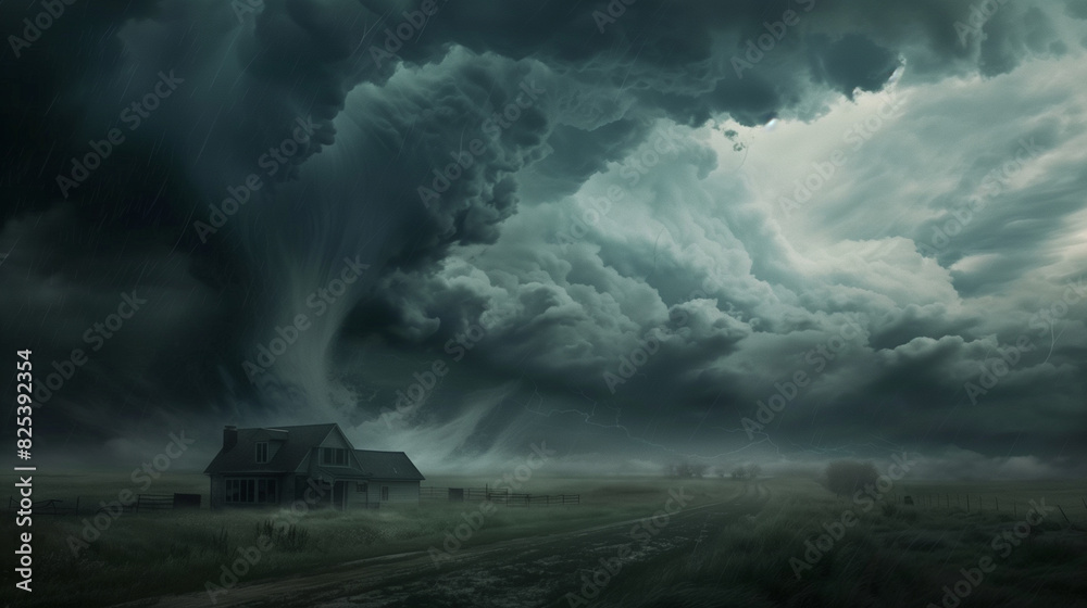 dark stormy weather sky, tornado building up. Frightening weather, huge ...