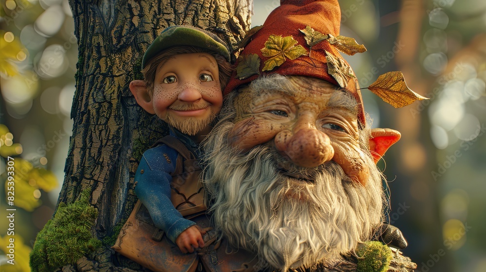 Gnomes father and son or grandfather and grandson happy together. A ...