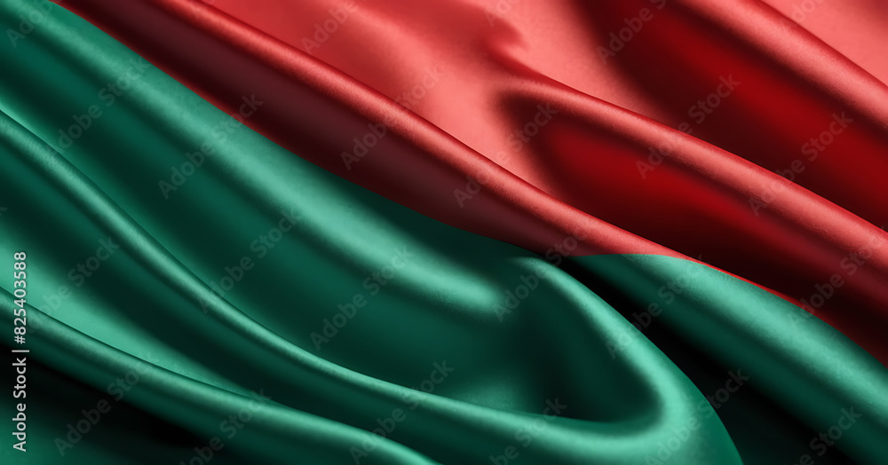 A close-up photo of a red and green flag, resembling the flag of ...