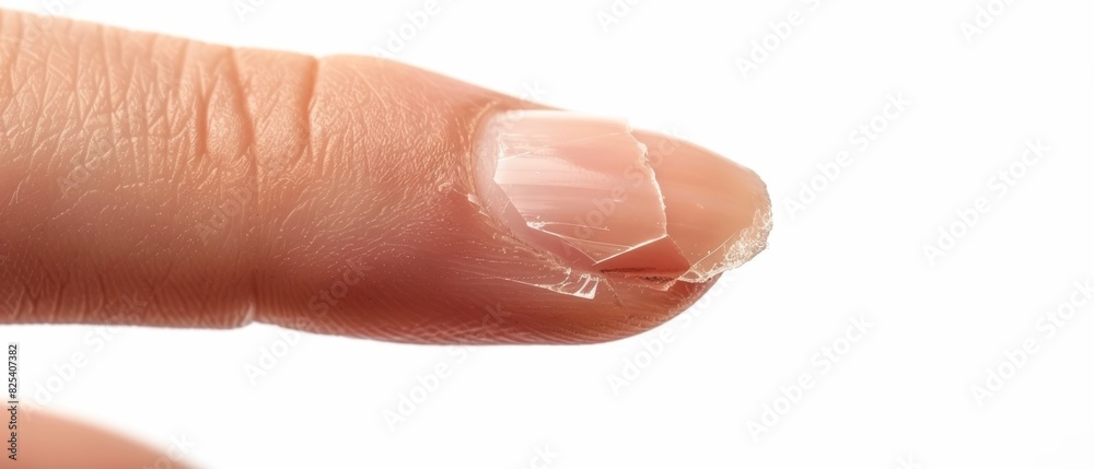 A close-up image of a severely cracked and damaged fingertip, with ...