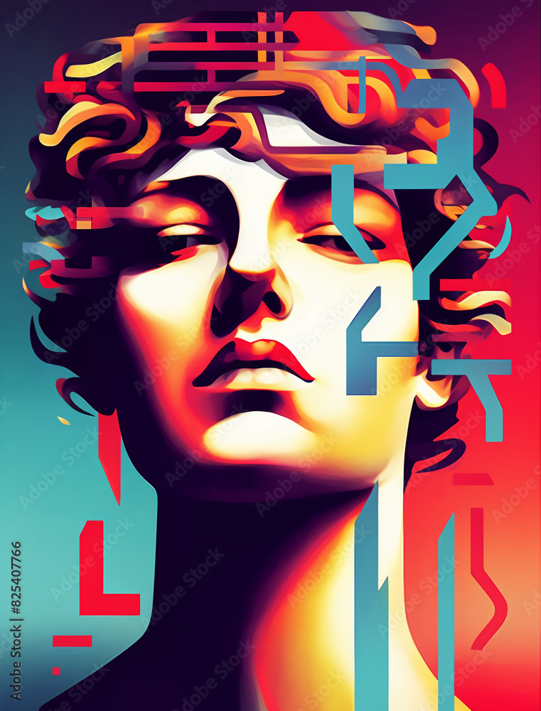 Poster of a statue head and geometric shapes antique woman of hyper ...