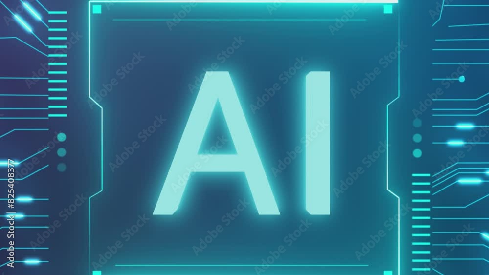 3D Motion graphics of the AI digital core. Blue data matrix with ...