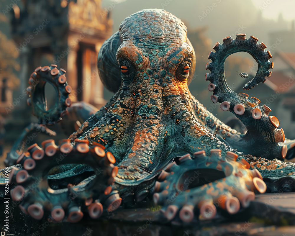 Giant octopus, shimmering scales, legendary sea creature, venturing ...