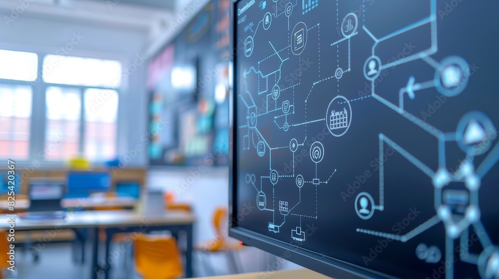 An educational poster in a classroom showing a basic network topology ...