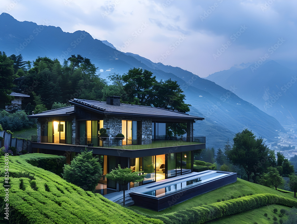 Sleek Modern Hillside House with Glass Windows, Terraced Garden ...