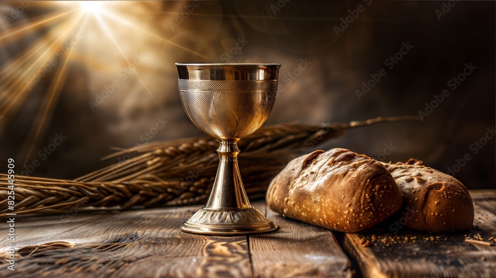 An evocative image of the Holy Communion ritual, featuring the chalice ...