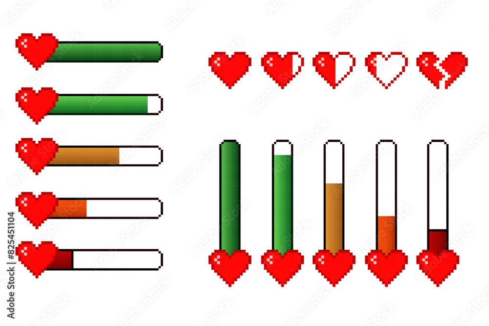 Pixel art health bar. Menu interface, UI design. Game development ...