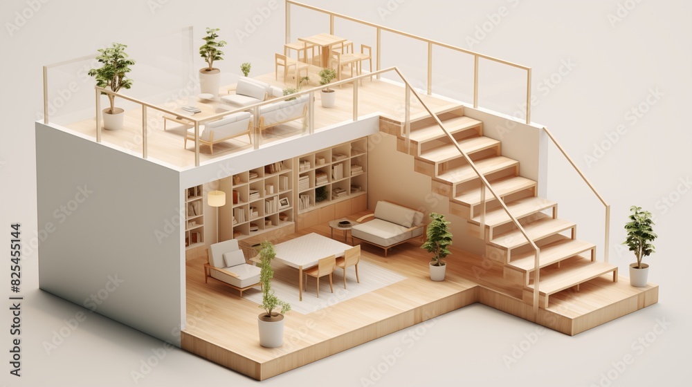Illustrazione Stock Isometric Vector of Muji House Staircase with ...