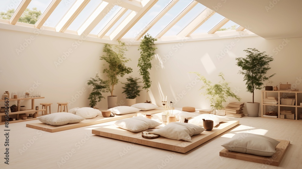 Isometric Vector of Muji House Meditation Space with Skylights A ...